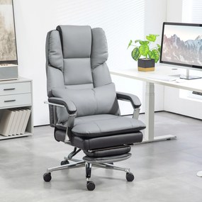 Kancelářská židle HOMCOM s houpací funkcí, nosnost 180 kg, ergonomická, 160° sklopný opěrák, koženka, 63Š x 71D x 123-129V cm, světle šedá
