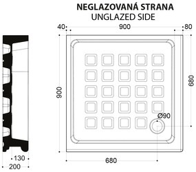 Kerasan RETRO keramická sprchová vanička, čtverec 90x90x20cm, bílá 133801