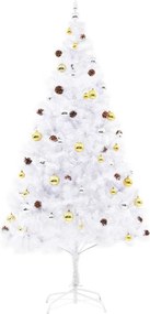 Vánoční stromek s LED osvětlením a baňkami bílý 210 cm 321504
