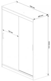 Šatní skříň s posuvnými dveřmi 150 cm CLP sonoma