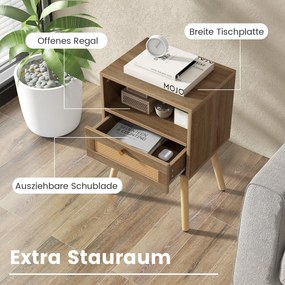 Costway Noční stolek s ratanovou dekorací, malý v boho stylu s přírodní zásuvkou