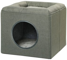 PawHut kočičí jeskyně dvoupatrový domeček pro kočky 36,5x36,5x33cm s polštářem pro kočky do 5kg v zelené barvě, domeček pro malá zvířata | Aosom.de