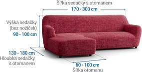 Bielastické potahy VITTORIA bordó sedačka s otomanem vlevo (š. 170 - 300 cm)