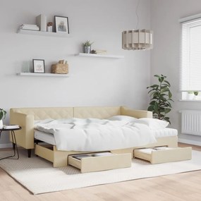 Válenda s přistýlkou a zásuvkami krémová 80 x 200 cm textil 3197479