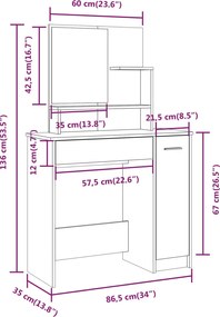 vidaXL Toaletní stolek se zrcadlem 86,5 x 35 x 136 cm [802963] Barva: Černá