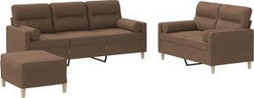 3dílná sedací souprava s polštáři hnědá textil 3201627