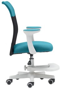 Dětská židle Neoseat MONKEY WHITE s podnoží — látka, bílá / tyrkysová
