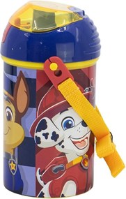 Plastová láhev na pití s brčkem, víčkem a popruhem Tlapková patrola - Paw Patrol - motiv Rescue Pups - 450 ml