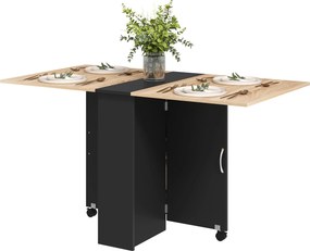 HOMCOM Skládací jídelní stůl s kolečky a skládacími křídly a policemi pro 4-6 osob 75x140x73 cm Přírodní a černá