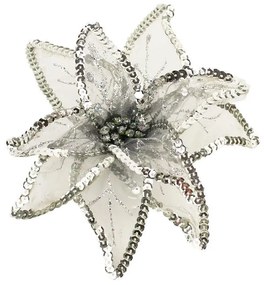 Dekor. květ 20cm, stříbrný X0992