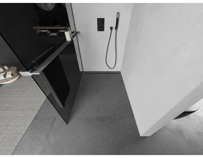 Mexen Kioto+, sprchová zástěna Walk-In s poličkou a věšákem 100 x 200 cm, 8mm šedé sklo, grafitový profil, 800-100-121-95-40