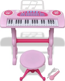 vidaXL Dětské klávesy se stoličkou a mikrofonem 37 kláves [80118] Barva: Růžová