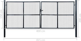 Pletivá zahradní branka pozinkovaná ocel 400 x 150 cm šedá 143377
