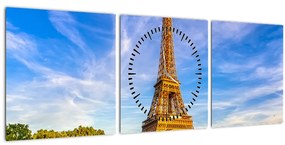 Obraz - Eiffelova věž (s hodinami) (90x30 cm)