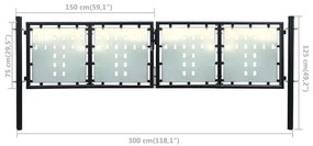 vidaXL Marketos Černá jednokřídlá plotová branka 300 x 75 cm