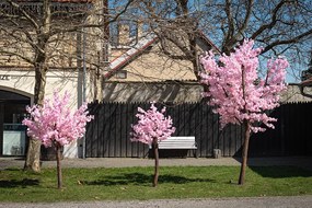 3D umělý strom Sakura 150 × 100 cm, růžová dekorace, IP44 venkovní, kov a plast