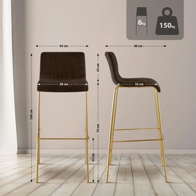 Sada 2 barových židlí Hoover látka čtyřnohá konstrukce Gold – hnědá