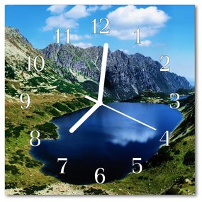 Nástenné skleněné hodiny Jezero hory 30x30 cm