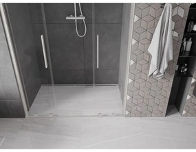 Mexen Velar Duo, posuvné sprchové dveře do otvoru 140 cm, 8mm čiré sklo, broušená ocel, 871-140-000-02-97