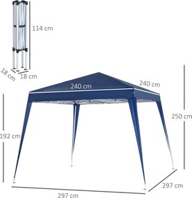 Skládací stan Outsunny 2,4x2,4m, zahradní altán, voděodolný, rychloupínací design, ocelový rám a Oxfordská tkanina pro venkovní použití, modrý