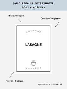 LASAGNE  – bílá samolepka na dózu, tučné písmo, 6 x 8 cm | DomaLEP