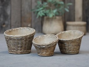 Hnědý šikmý obal na květináč s proutěným vzorem Corte - Ø 14*11,5cm
