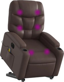 Elektrické zvedací masážní polohovací křeslo hnědé umělá kůže 3204681