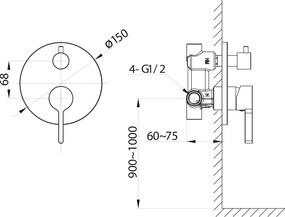 Sapho Sapho, ICONIC podomítková sprchová baterie, 2 výstupy, černá mat, AF042B