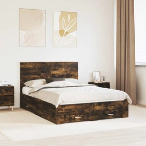 Rám postele s čelo Kouřový dub 140 x 190 cm Kompozitní dřevo 3409644