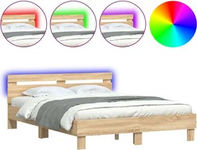 Rám postele s čelem a LED osvětlením dub sonoma 140 x 200 cm 3207548