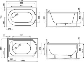 Polimat Akrylátová obdélníková vana Mini 100x65 (110x70) Barva: Bílá, Rozměry (cm): 100x65