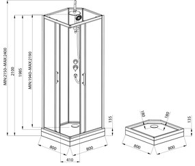 Aqualine Granvik čtvercový sprchový box 80 x 80 x 218 cm aluchrom čiré sklo 2244101