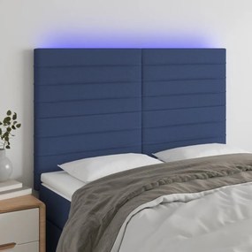 Čelo postele s LED modré 144x5x118/128 cm textil 3122568