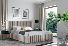 Eka Čalouněná postel INTIMA 180x200 cm, Trinity 2302 Krémová s kovovým rámem úložného prostoru