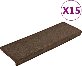 Schodové rohože 15 ks 65 x 21 x 4 cm hnědé s obdélníkovým okrajem 134571