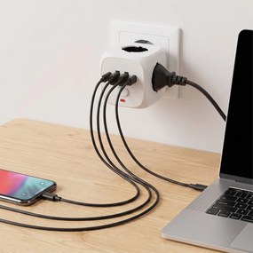 Toolight Toolight, JNH019, zásuvková kostka 7v1, 3 zásuvky + 2× USB-A + 2× USB-C, bílá, OSW-56305