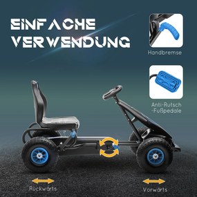 HOMCOM Dětská motokára modrá černá s nastavitelným sedadlem gumové pneumatiky pedál ruční brzda od 5 let pro venkovní zábavu | Aosom.de