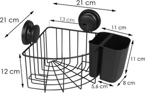 Erga Gavi, rohový koupelnový koš na kosmetiku 21x21x12 cm na přísavky, černá matná, ERG-YKA-CH.GAVI-PP-KN-BLK