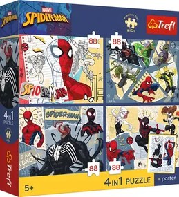 TREFL Puzzle Premium Plus Kids Spiderman: Pavučina zábavy / 4x88 dílků