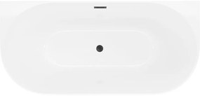 Mexen Oval Slim, volně stojící vana ke stěně 170 x 80 cm, bílá lesklá, černý matný přepad, 52661708000-70