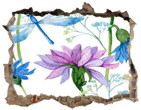 Wallmuralia Samolepící díra na stěnu Květiny a vážky 95x64 cm