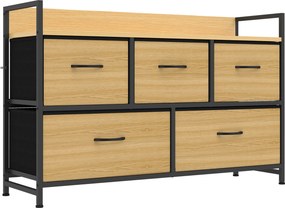 HOMCOM komoda se skládanými látkovými zásuvkami, dřevotříska s melaminem, ocelový rám, dub