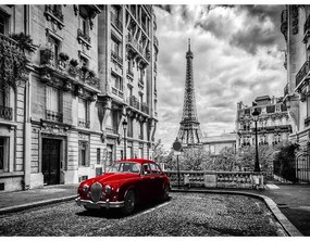 Cedule Paříž - Red Car 40 x 30cm