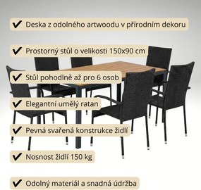 Vikio Zahradní ratanový set 150x90 pro 6 osob DT276-P přírodní