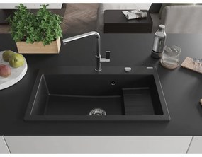 Mexen Omar, 1-komorový granitový dřez 800x480x210 mm, černý, chromový sifon, 6520801005-77