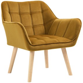 HOMCOM křeslo s polohovatelným sedákem se sametem, skandinávské, zvýšené nohy, sametový polyester, žlutá 67x61,5x71 cm | Aosom.de