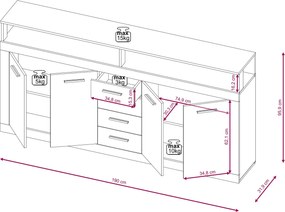 Komoda Luna 190 cm bílá