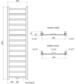 Mexen Bolt, topné těleso 1800 x 500 mm, 460 W, spodní a středové, černá, W126-1800-500-00-70