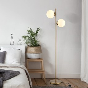 HOMCOM stojací lampa 2-dílná se skleněným stínidlem, ocel a sklo, výška 165 cm, zlatá a bílá, moderní design do obývacího pokoje