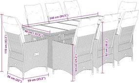 9dílný zahradní bistro set s poduškami šedý polyratan 3277240